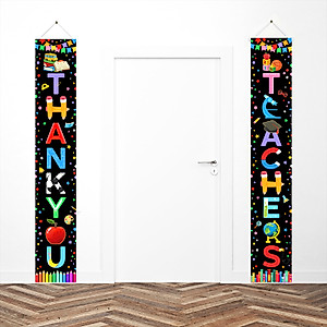Lecheme Thank You Teachers Decorations Teacher Appreciation Week Porch Signs Backdrop Teacher Appreciation Banner for School Classroom Decor (Black, 71x43'')