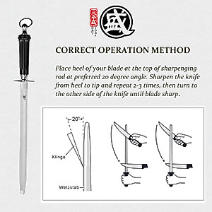 MITSUMOTO SAKARI 12 inch Japanese Diamond Honing Steel, Professional High Carbon Flat Knife Sharpener Rod, Kitchen Knife Sharpeners for Chef Knives, Honing Knife Blades, Pruning Shears