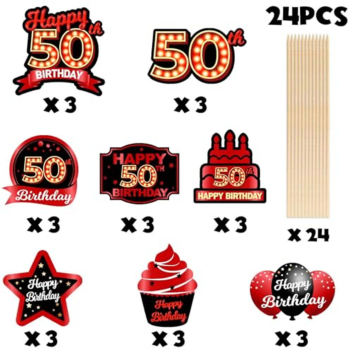 Happy 50th Birthday Red and Black Table Honeycomb Centerpieces Balloons Theme Decor Table Toppers Table Decorations for Girls Women Princess 50 Years Old Birthday Party Supplies Bday Background Gold