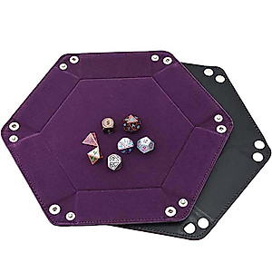 1 Piece Dice Holder Dice Pad Dice Rolling Tray PU Leather Dice Tray Hexagonal Folding Dice Tray for Dice Gaming and Other Table Games, Purple