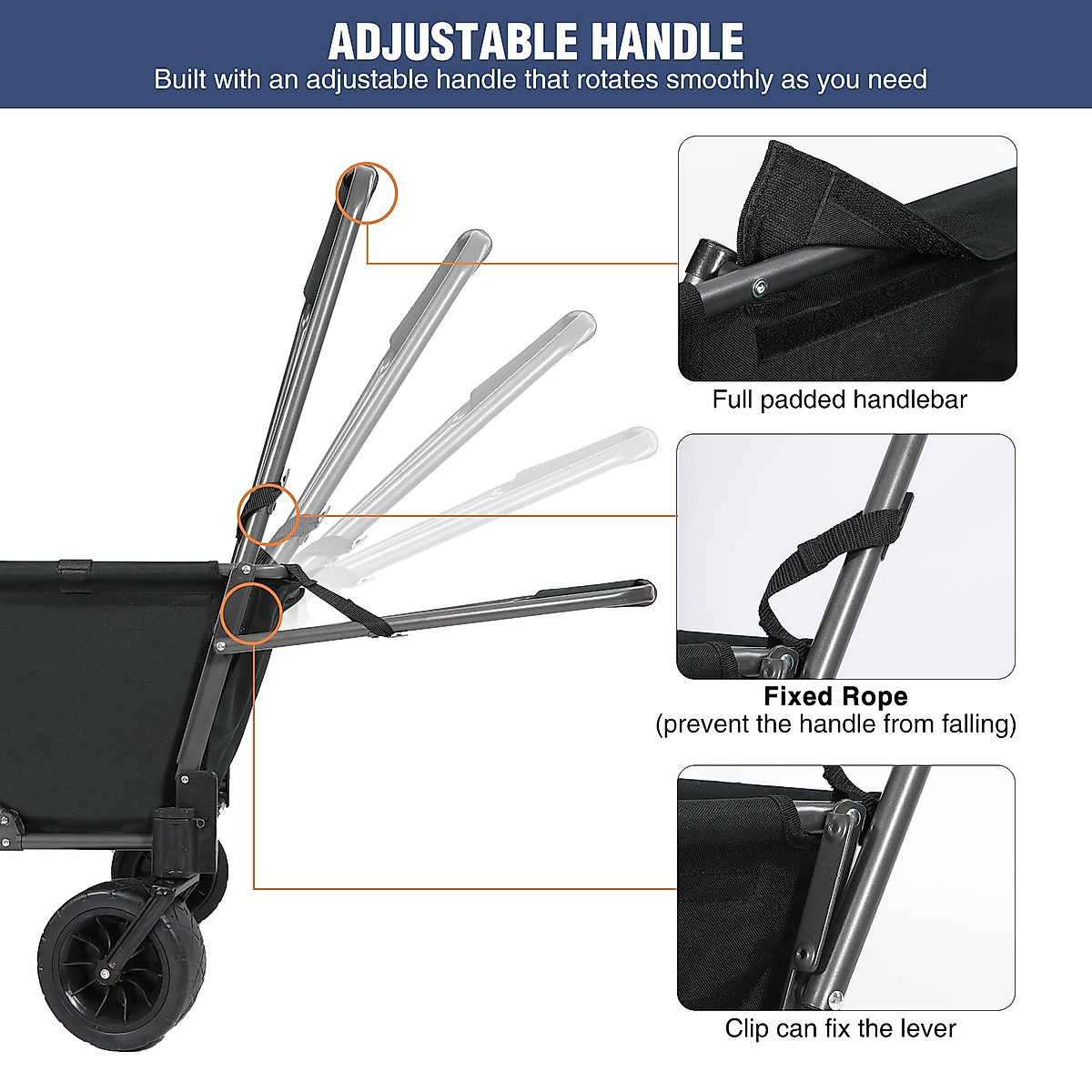 REDCAMP Folding Dog Wagon Cart with Extendable Rear End Heavy Duty, 220L Large Collapsible Utility Pet Wagon Garden Cart with Brakes for Sand Camping Sports Shopping