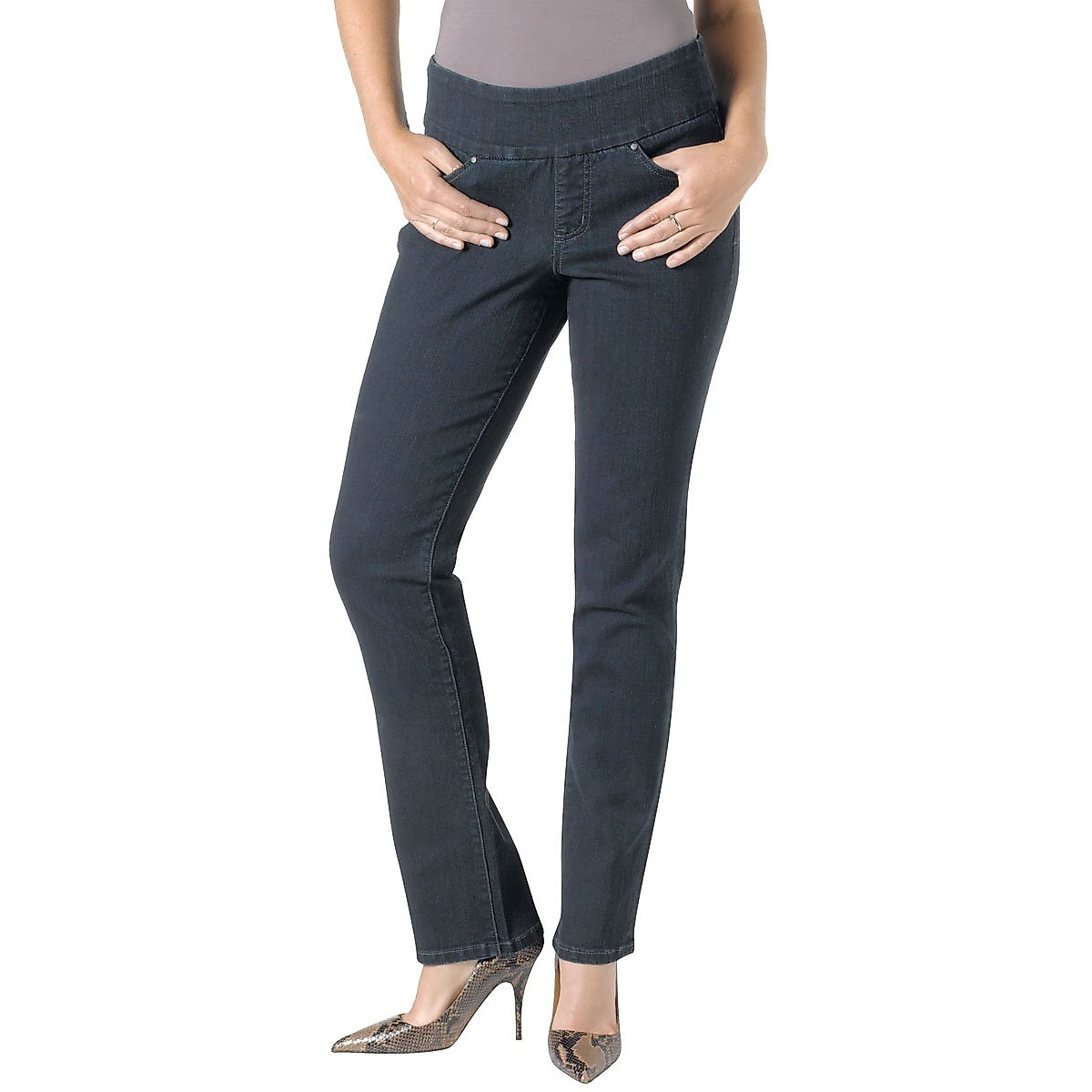 JAG Jeans Women's Peri Mid Rise Straight Leg Pull-On Jeans, After Midnight, 0 Petite