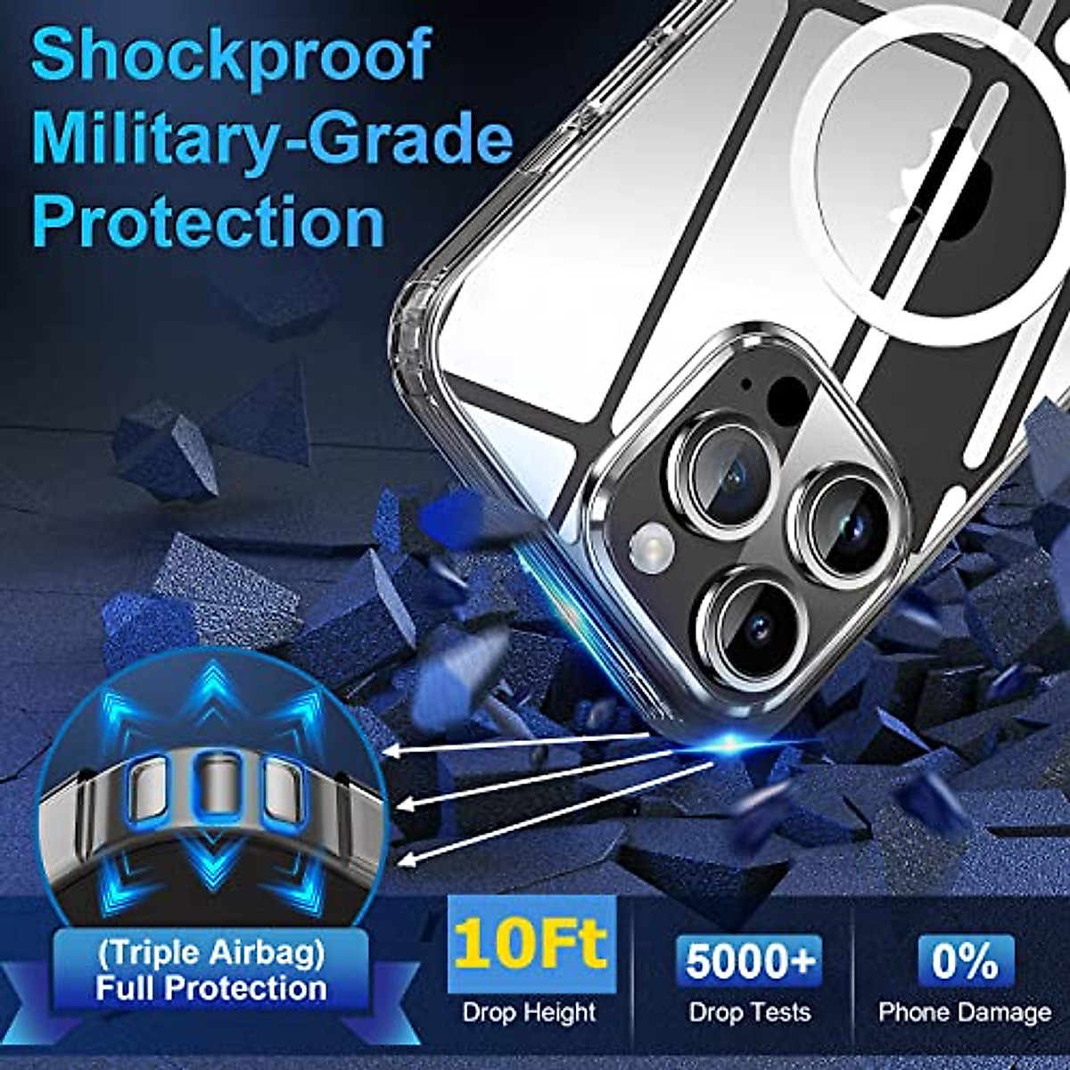 (2023 New) for iPhone 14 Pro Max Case MagSafe Clear, [Strong Magnet] [Non-Yellowing] [Military Grade Protection] Magnetic Slim Thin Bumper Phone Cover for (Apple 14pro Max, Clear-Mag Safe)