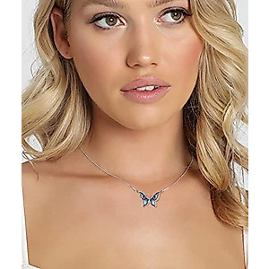 INFUSEU Small Butterfly Necklace Womens Abalone Pendant Jewelry 925 Sterling Silver