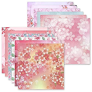 Origami 6x6 Paper Kit 50 Sheets 12 Vivid Colors Double Sided Printed Traditional Patterns Square for Arts Crafts Projects, Japanese Sakura Chiyo