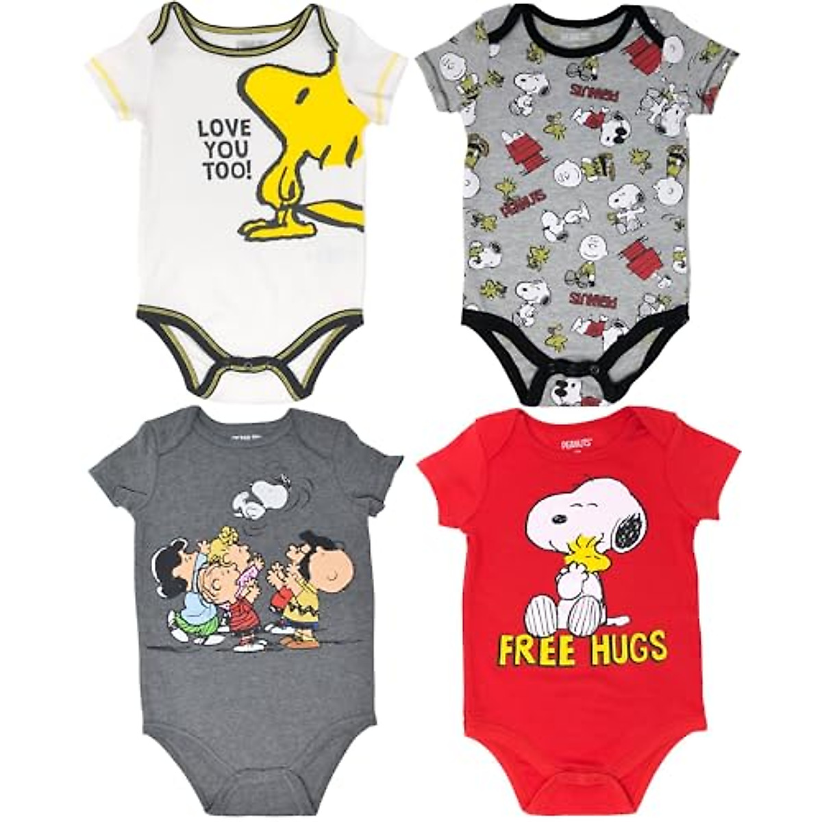Peanuts Snoopy Newborn Baby Boys 4 Pack Short Sleeve Bodysuits Peanuts '20 3-6 Months