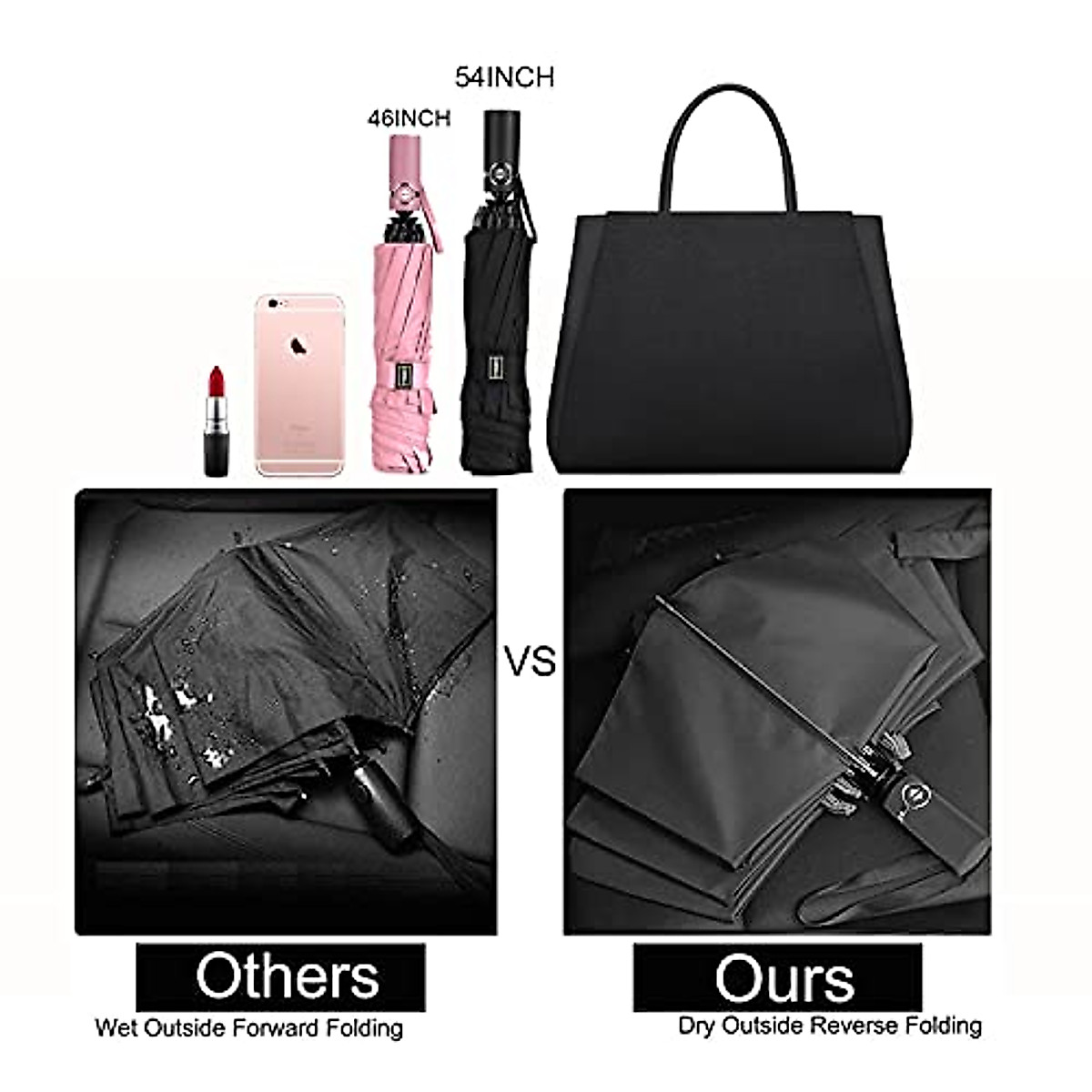 LANBRELLA Umbrella Reverse Travel Umbrellas Windproof Compact Folding - Pink