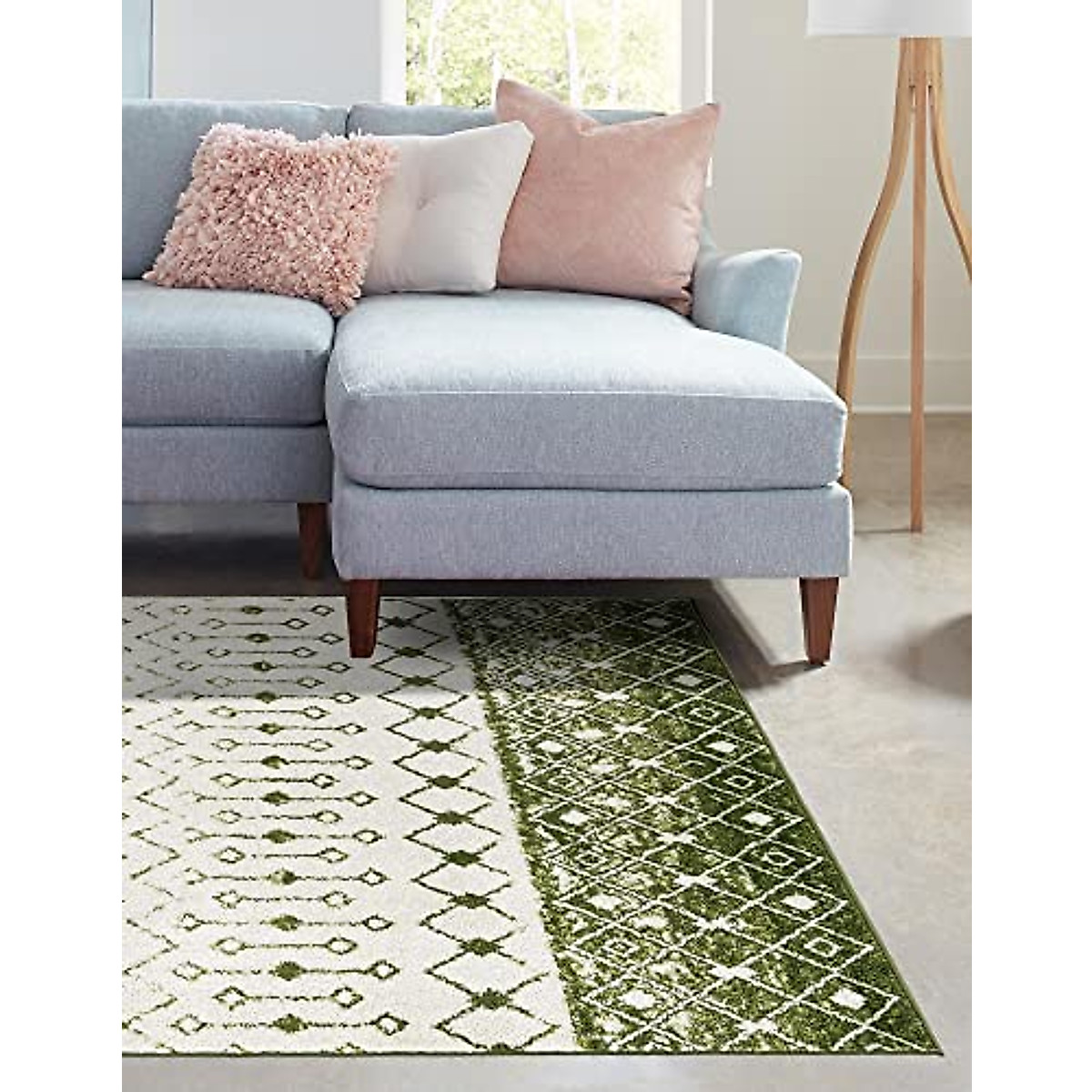 Rugs.com Moroccan Trellis Collection Rug – 6' x 9' Ivory Green Medium Rug Perfect for Bedrooms, Dining Rooms, Living Rooms