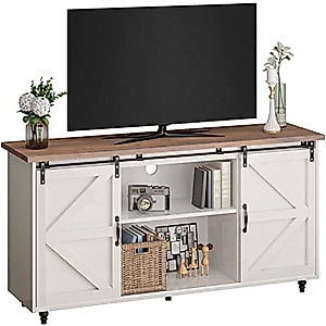 Catrimown White Sideboard Buffet Cabinet 58” Sideboard and Buffet with Storage Sliding Barn Door Kitchen Buffet Storage Cabinet Farmhouse Coffee Bar Cabinet Credenza for Living Room Entryway, White