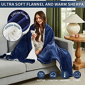 JKMAX 50"x60" Heated Throw Blanket - 10 Heat Settings, 5 Levels, Auto-Off, Overheat Protection, Soft Flannel Sherpa, ETL Certified