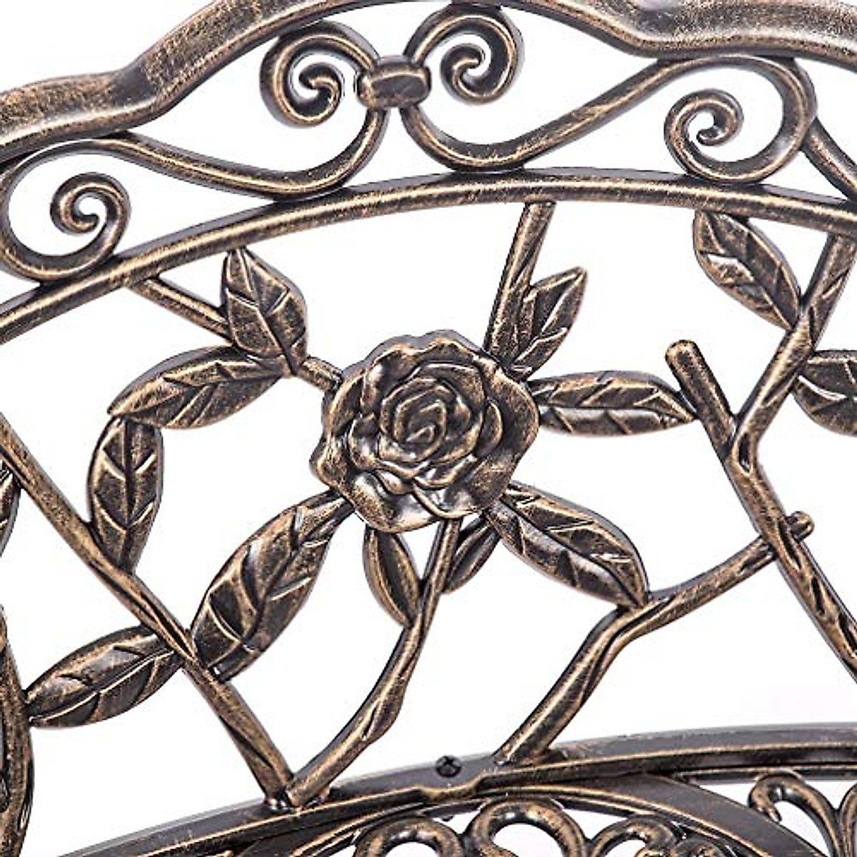HGS Garden Bench Patio Benches Park Yard Outdoor Bench Furniture Cast Aluminum Rose Antique Metal Porch Path Bench Durable Lawn Bench, Bronze