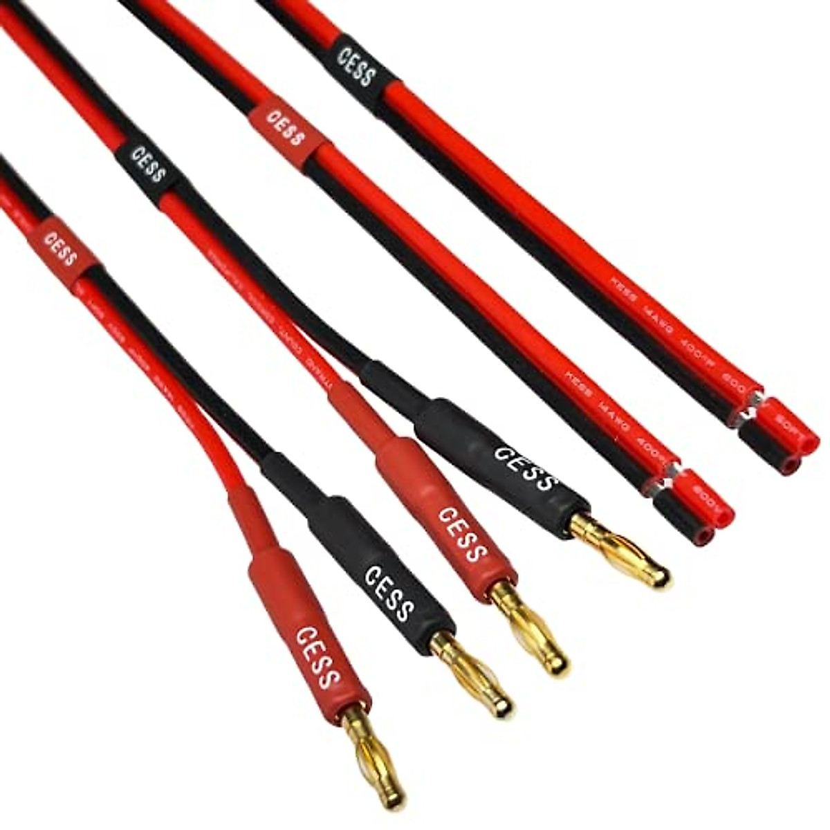 CNCESS CESS-225-3f Banana Plug Adapter Connector to Bare Wire Open End Audio Cable DIY for Speakers & Amplifier, 2-Channel, 14 Gauge (3 Feet)