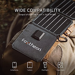 Foxtheon 14W Mini Solar Panel USB 5V/2.4A Max Portable Solar Panel Charger Foldable Solar Panel,Sunpower IPX5 Waterproof for Camping, Compatible with iPhone,Tables,Galaxy etc