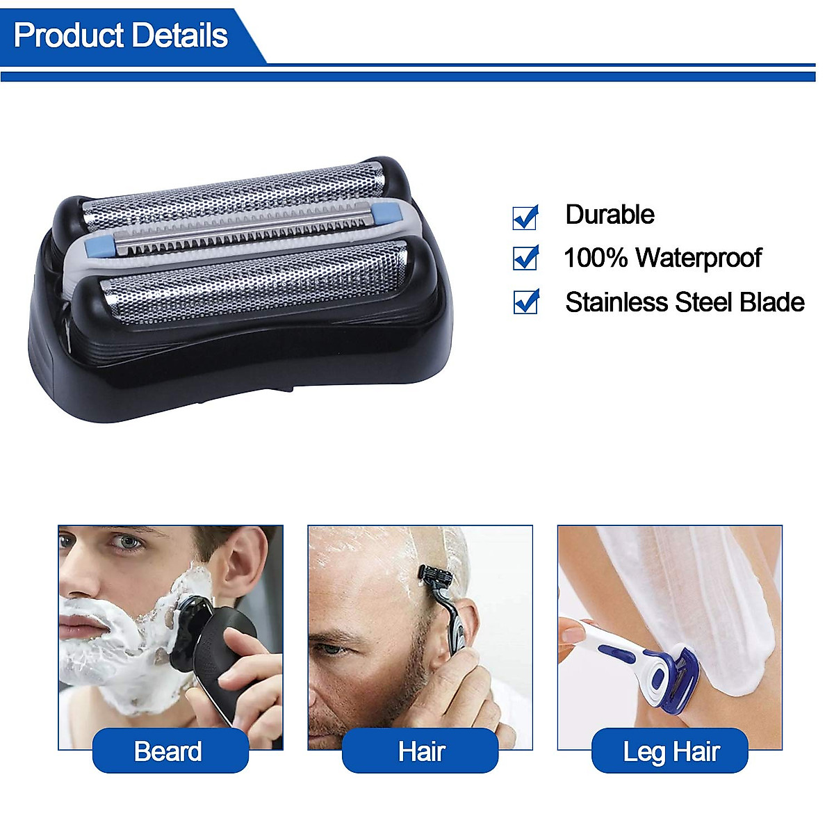 32B Foil & Cutter Shaver Replacement Part for Braun Series 3, Compatible with Braun 310S 320S 330S 340S 360S 380S 350CC 370cc-4 390cc-4 Shaver Foil Cartridge Cassette Head