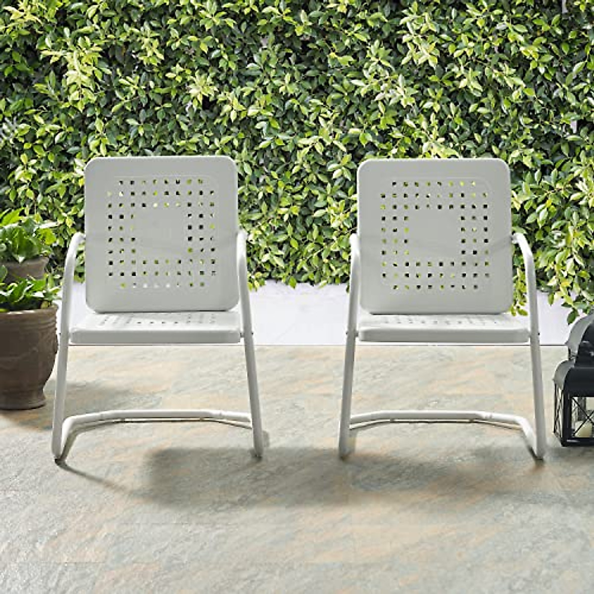 Crosley Furniture Bates 2-Piece Outdoor Chair Set, Retro Metal Patio Chairs for Dining, Porch, Deck, Balcony, White Gloss