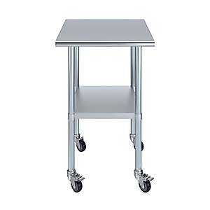 24" X 24" AmGood Stainless Steel Work Table with Wheels | Metal Mobile Table | Food Prep