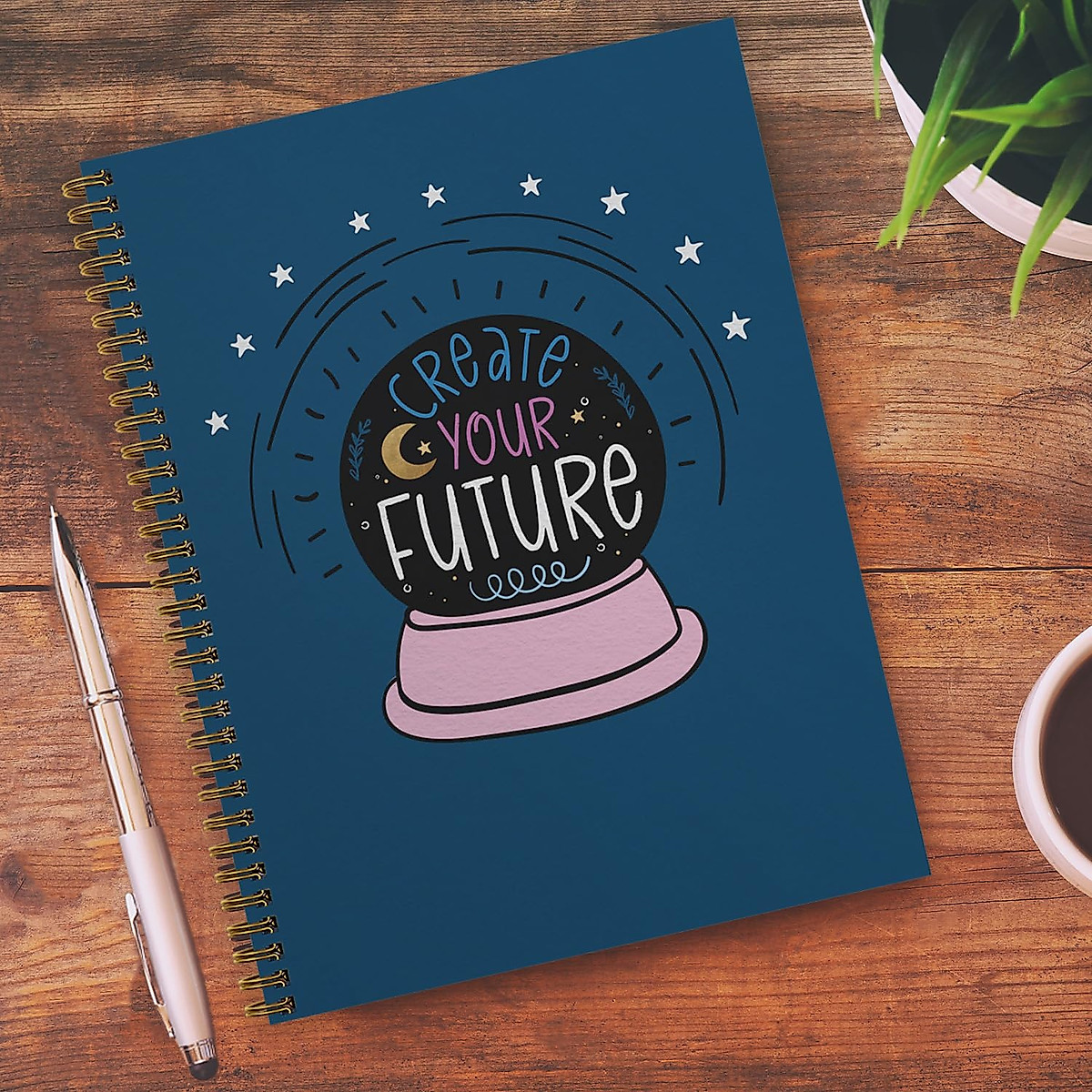 Create Your Future 8.5" x 11" Crystal Ball Spiral Notebook/Journal, 120 Dot Grid Ruled Pages, Durable Twin Loop Gloss Laminated Cover, Gold Wire-o Spiral/Made in the USA