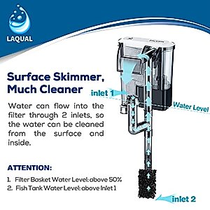 LAQUAL 5-10 Gallon Aquarium Filter with Surface Skimmer, Small Quiet Fish Tank Filter, 3-Layer Filtration & Adjustable Water Flow, Waterfall Design for Increasing Oxygen, Hang on Back Filter