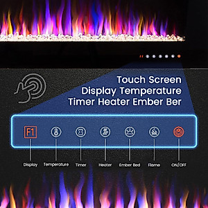 S-THROUGH 42 Inch Electric Fireplace Wall Mounted and Recessed, Linear Electric Fireplace with Remote Control & Timer, Touch Screen, Adjustable Flame Color, 750w/1500w Ultra-Thin Wall Fireplace Heater