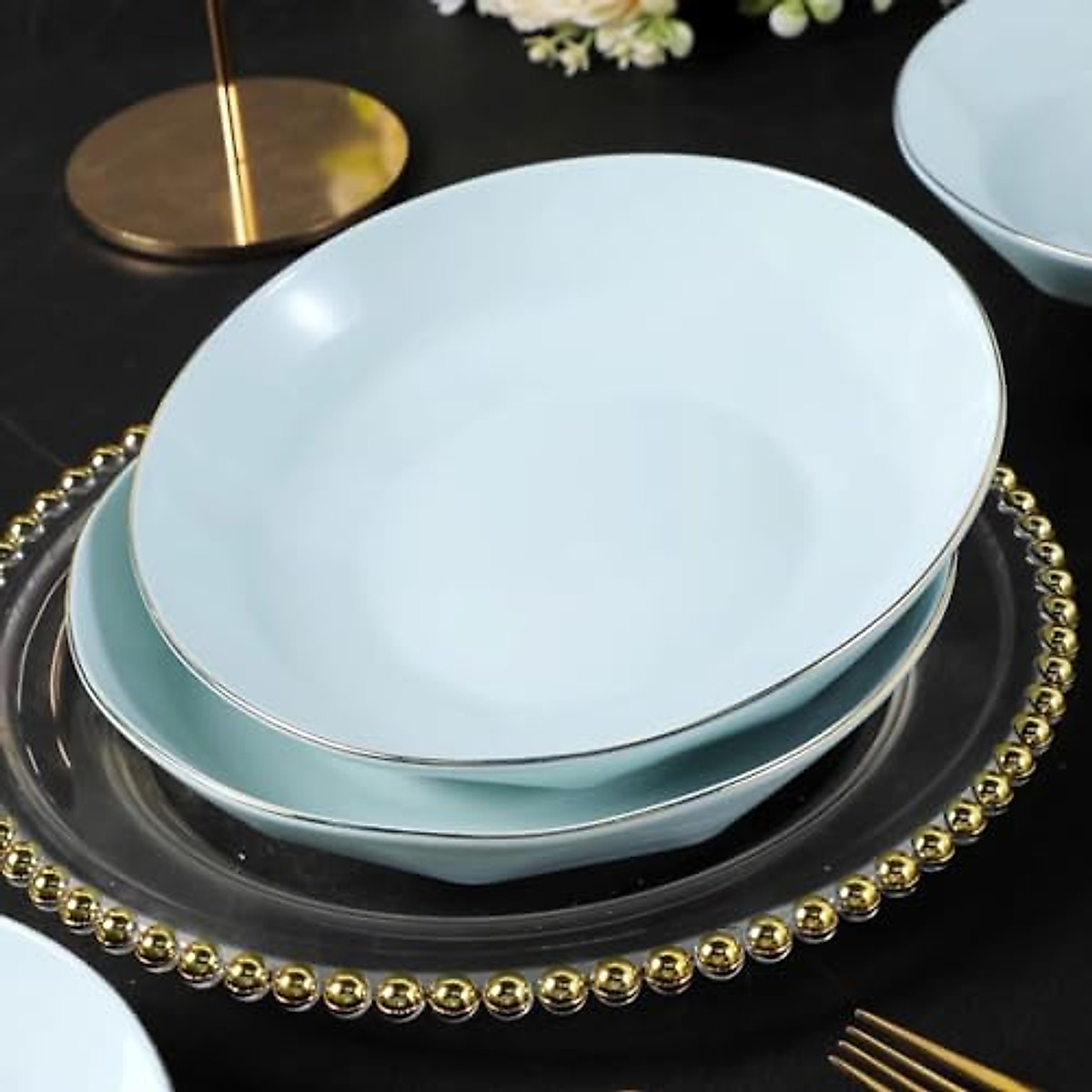 ESTELAR Dinner Plates Set Creative Phnom Penh Celadon Plate Dish Plate Household Ceramic Plate Set Nordic Dinner Plate Kitchen Salad Bowl (Size : Large)