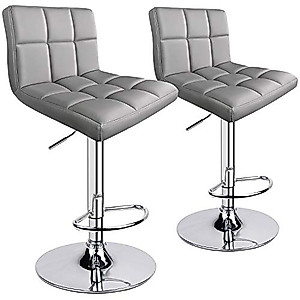 Leopard Bar Stools, Modern PU Leather Adjustable Swivel Bar Stool with Back, Set of 2 (Light Grey)