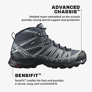 Salomon Women's X ULTRA PIONEER MID CLIMASALOMON™ WATERPROOF Hiking Boots for Women, Ebony / Stormy Weather / Wine Tasting, 6.5