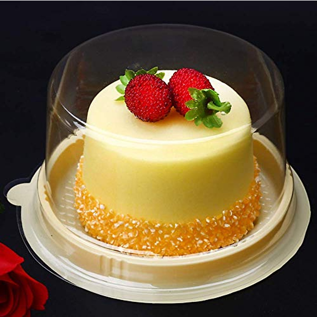 Cake Box - 50 sets Diameter 3 3/4 inch X H 1 1/4 inch Clear Plastic Mini Cake Box - Feast Cupcake Box - Muffin Box Biscuit Box Flat Top Box Bakery Cake Shop Sale Use (gold)