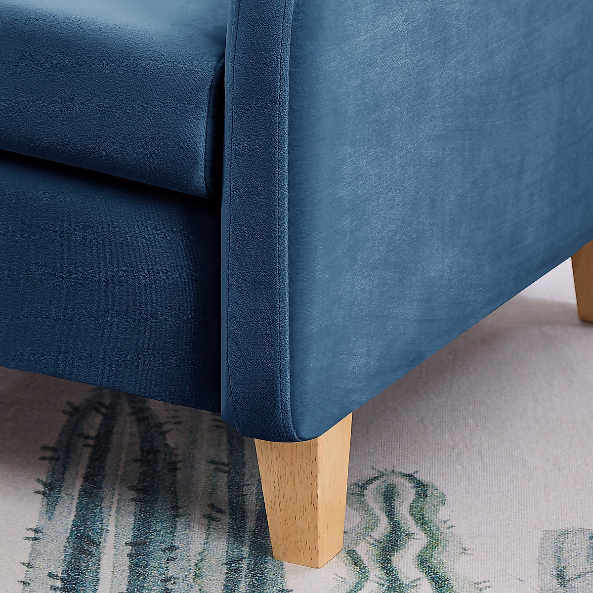 Pingliang Home Modern Accent Chair, Velvet Living Room Arm Chair with High Backrest and Wooden Legs, Comfy Reading Chair for Living Room Bedroom Small Space, Blue