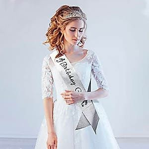 Vovii Birthday Girl Sash and Tiara Set Birthday Gifts for Women Birthday Rhinestone Silver Crown and Girls for Prom Cosplay Photography Halloween Birthday Party
