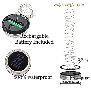 Ruifaya Solar Power Mason Jar Lid Lights LED Waterproof Fairy Decor String Wedding Outdoor Christmas De Party Garden L4Y7 L Light Lights