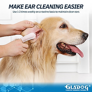 GLADOG Dog Ear Cleaner Finger Wipes, Ear Finger Wipes for Dogs Cats, Gently Removes Dirt & Odor, Dissolves Wax Build-Up, Easy to Use, Ear Cleaning Finger Wipes for Dogs, Natural Ingredients - 55 Count