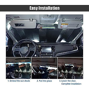 GKmow Pack-1 Front Windshield Sun Shade, 51" x 23.6" Car Windshield Cover, Car Windproof Window Sun Shade Shield to Block UV Rays for Most Cars SUVs and Trucks (Silver)
