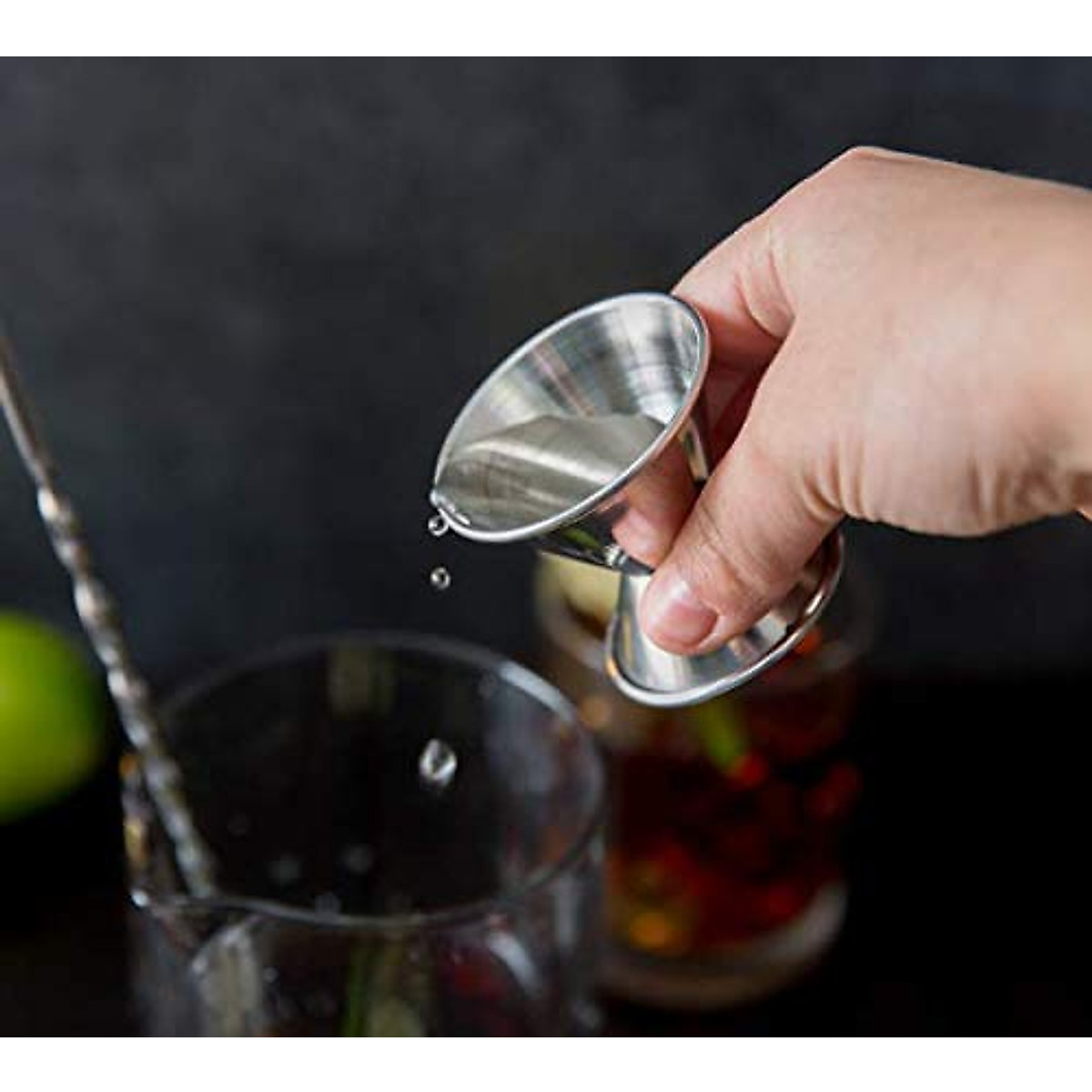 (1-PC- 1/2 & 1 Ounce) Jiggers Double Sided Stainless Steel Portion Control Cocktail Measuring Shot Bar Tool Commercial Grade