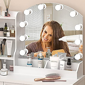 Vabches Makeup Vanity Desk with Lights and 4 Drawers, White Vanity Set Makeup Table Lots Storage, 3 Lighting Colors, Large Size 39.4in(L), White-L
