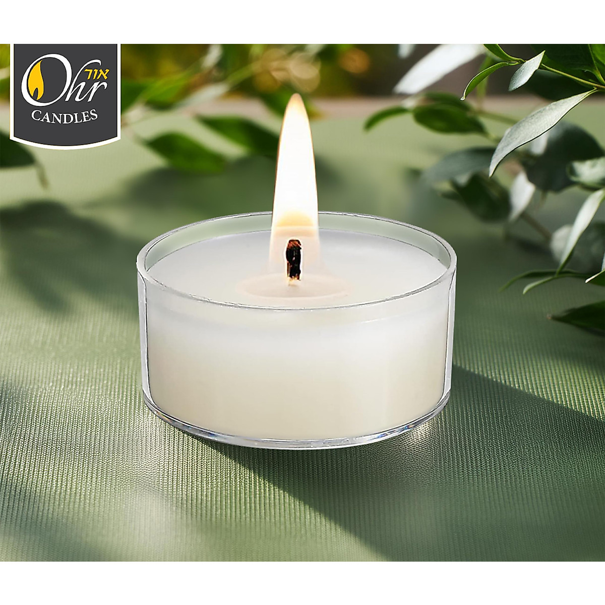 Ohr Tealight Candles in Clear Cup - 50 Pack Bulk Tea Lights Candles - White Tealights Unscented - 4 Hour Burn Time
