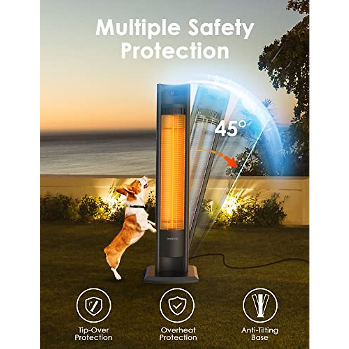 Oraimo Patio Heater, Outdoor Heater with Remote, 1500/750W ETL, IP55- Certificatied Quiet Electric Infrared Heater with Triple Protection portable for Bedroom, Living Room, Balcony and Garage Use