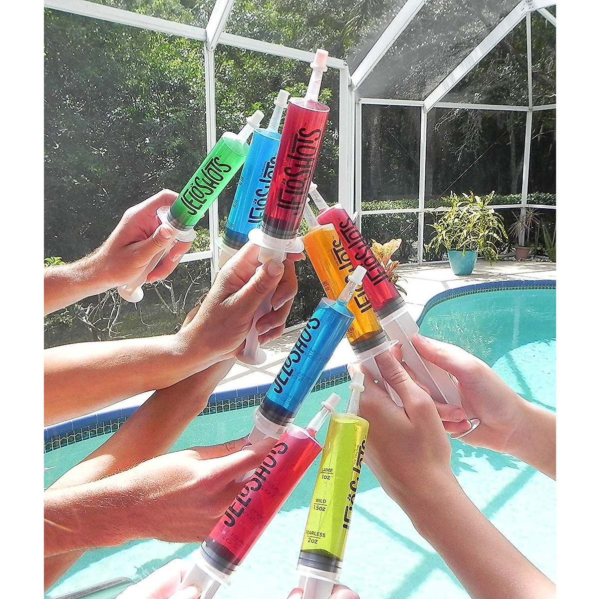 Jello Shot Syringes 64-Pack, Medium (up to 2oz), The Original JeloShots Jello Shot Inject Syringes with Easy-Grip Caps, in Resealable EZ Zip Bag Package