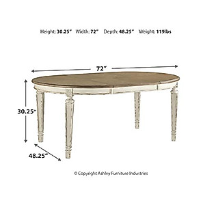 Signature Design by Ashley Realyn French Country Oval Dining Room Extension Table, Chipped White