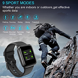 Fitness Tracker with Heart Rate Monitor,Step Counter, Sleep Monitor,Calorie Tracking,Waterproof Activity Tracker with Blood Pressure & SpO2 Smart Watch for Android iPhones Women Men Kids, Black