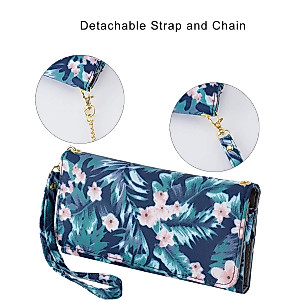 Women Minimalism Wallet 5.5 Inch Phone Clutch Holder Card Organizer Travel Bohemian Ladies Purse with Wrist Strap and Chain (Dark Green)