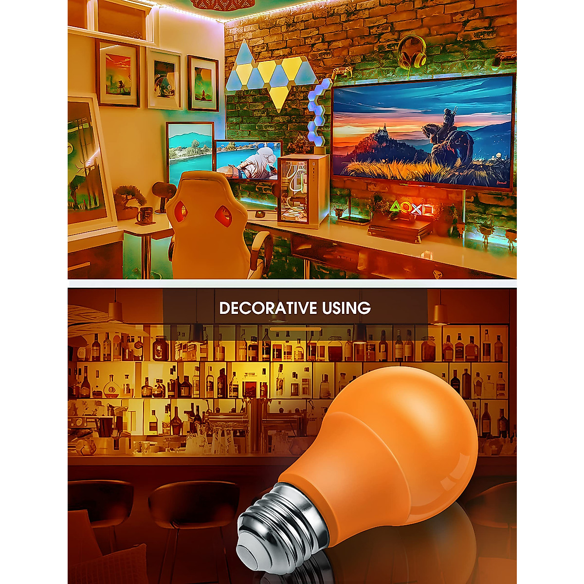 L LOHAS LED Halloween Orange LED Light Bulbs Outdoor, A19 9W(60W Equivalent) Orange Colored Light Bulb, E26 Base, Non-Dim, 4-Pack