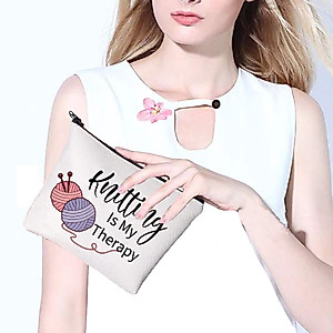 PXTIDY Knitting Makeup Bag Knitter Gift Knitting Is My Therapy Storage Bag Crocheter Gifts Yarn Crocheter Bag For Grandma Knitter Crocheting Mom Retirement Gift