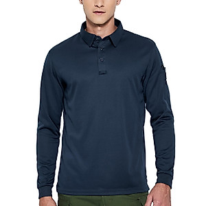 Haimont Tactical Polo Shirts for Men, Mens Outdoor Sport Performance Long Sleeve Quick Dry Polyester Golf Shirts Dark Blue, S