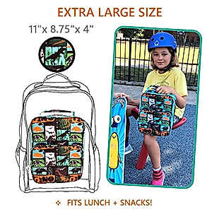 Dinosaur Lunch-Box for Boys with Ice Pack, Insulated Lunch Bag for School Kids Tweens, Large Container for Big Boy Snacks Lunches, Fits Bento, Jurassic T-Rex Dino