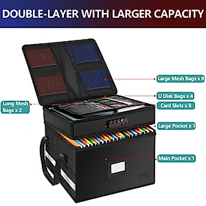 Fireproof Document Box with Lock, 2 Layers Fireproof File Box, Portable Important Document Organizer, Collapsible Waterproof File Box Organizer with Handles (Black)