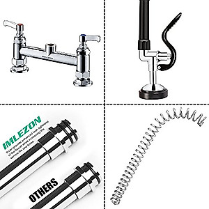 CWM Commercial Sink Faucet with Sprayer,Pre-Rinse Kitchen Brass Constructed Polished Chrome with Pull Down Sprayer 26"Height 8" Center with 8" Add-on Spout Deck Mounted