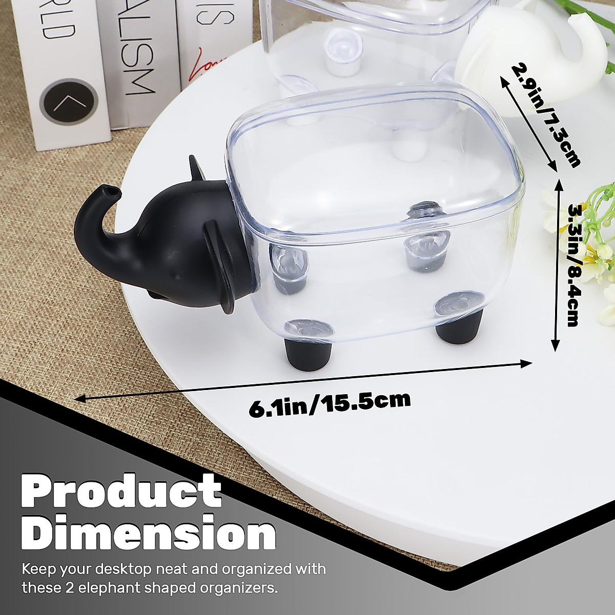 Roucerlin 2 Pack Clear Elephant Shape Cotton Swab Holder, Cute Cotton Pad Ball Dispenser, Plastic Storage Container Bathroom Canisters with Lids for Floss Toothpick Vanity Organizer (Elephant)