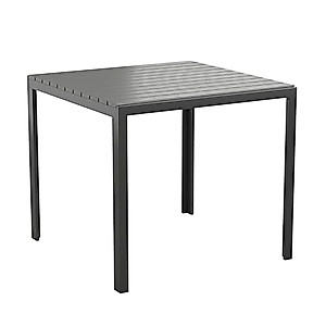 Flash Furniture Harris Commercial Indoor/Outdoor Patio Table - Black Poly Resin Slatted Top - Black Steel Frame - Seating for 4, 31.5" Square