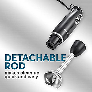 Elite Gourmet EHB1015 Immersion Hand Blender 500 Watts 2 Speed Mixing with Stainless Steel Blades, Detachable Wand Stick Mixer, Smoothies, Baby Food, Soup, Black