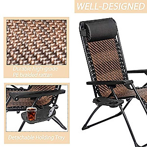 Betterland Zero Gravity Lounge Chair Patio Lawn Recliner Adjustable Outdoor Oversized Zero Gravity Rattan Chair with Pillow & Cup Holder for Poolside, Balcony, Yard or Beach (Brown)
